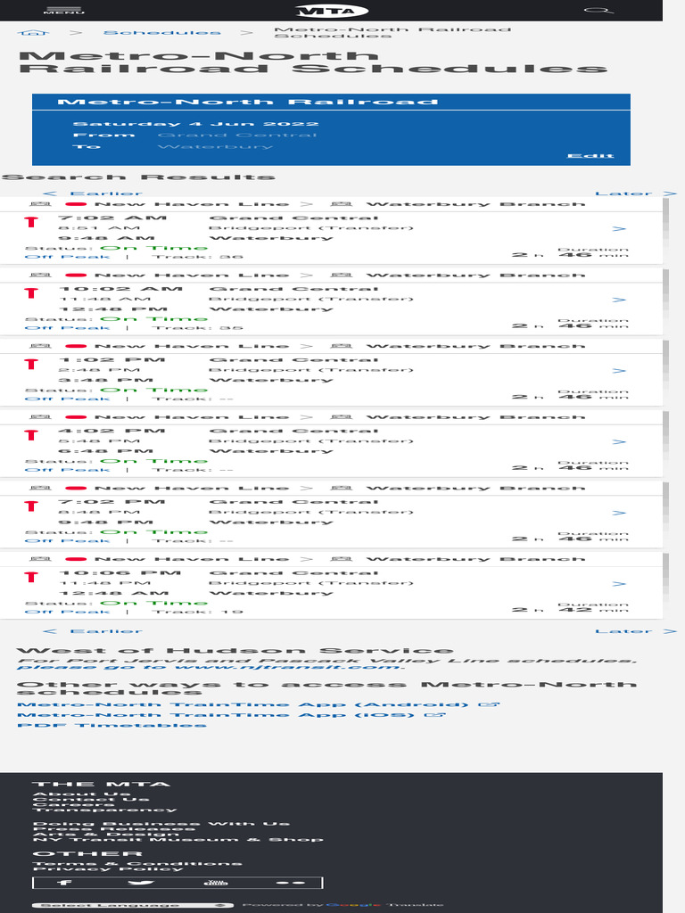 Metro-North Waterbury Schedule 2022 | PDF | Metro North Railroad | New ...