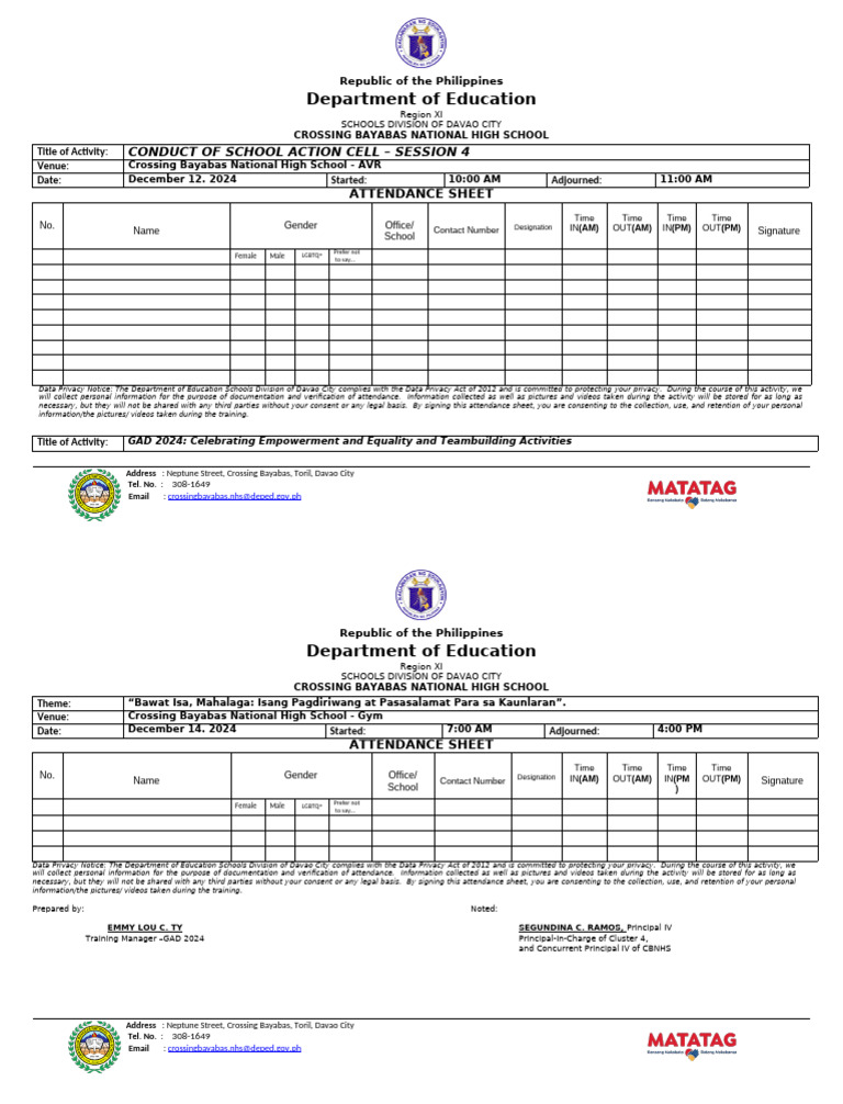 GAD 2024-2025_Attendance-Template-wd-MATATAG-LOGO (1) (1) | PDF ...