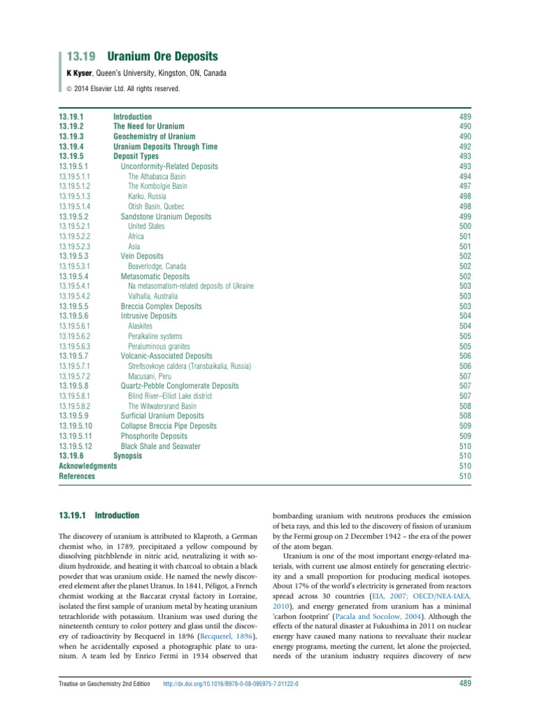 Overview of Uranium Ore Deposits | PDF | Uranium | Chemistry