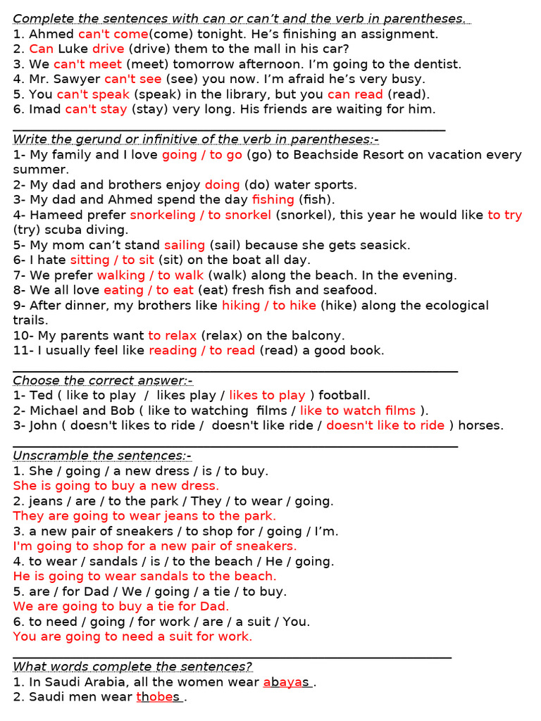 Complete the sentences with can or can | PDF | Sneakers | Clothing