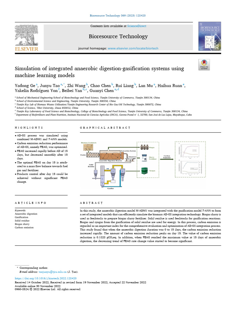 Simulation of Integrated Anaerobic Digestion Gasification - 2023 ...