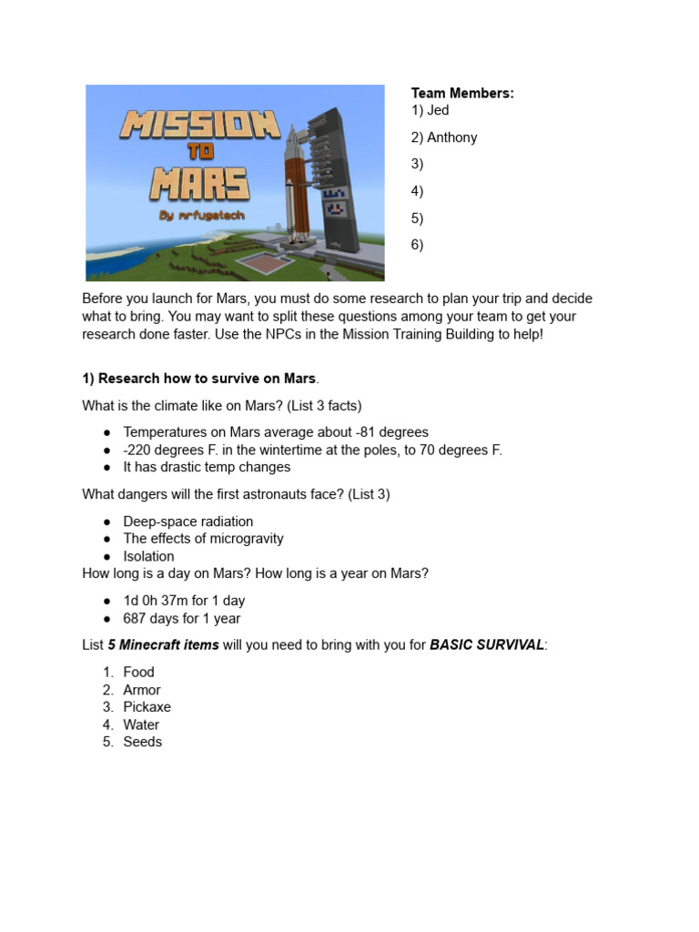 Mars Mission Planning Guide for Teams | PDF | Outer Space | Spaceflight