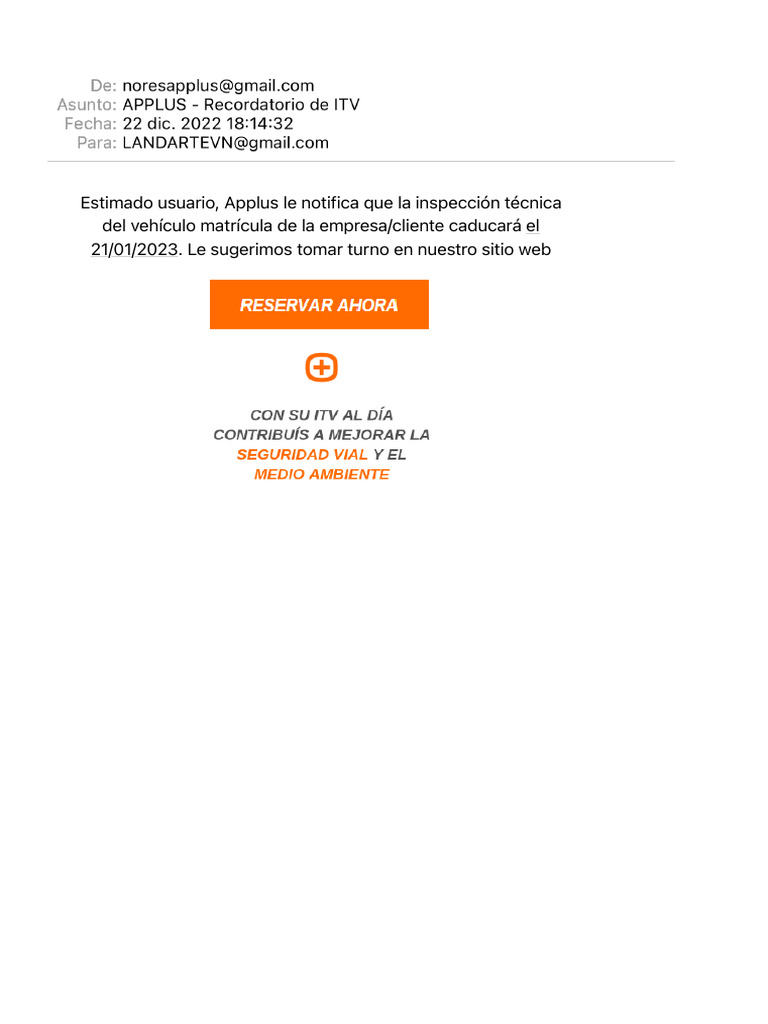 APPLUS - Recordatorio de ITV | PDF