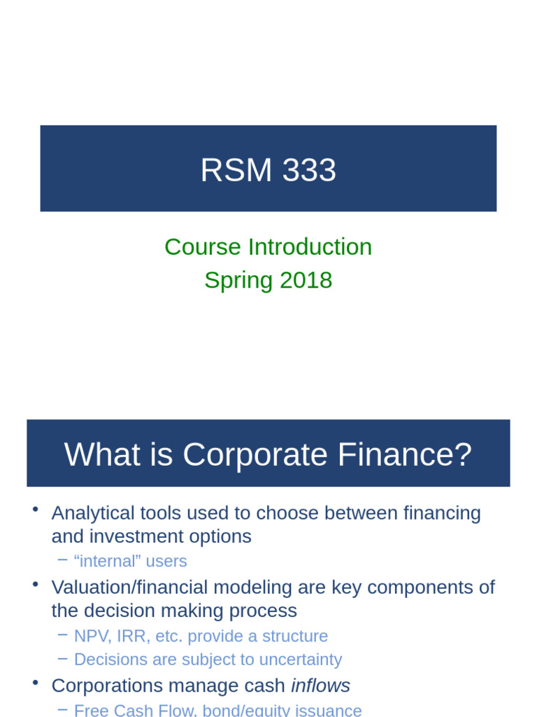 S18 RSM 333 - Course Introduction | PDF | Money | Financial Accounting