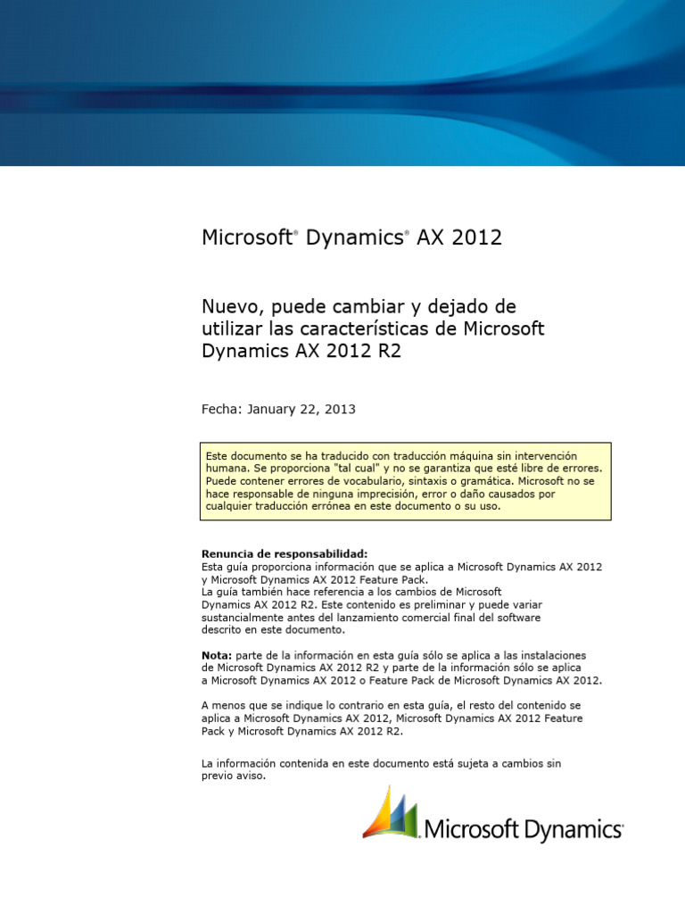 New Changed and Deprecated Features For Microsoft Dynamics AX 2012 R2 ES | PDF | Planificación ...