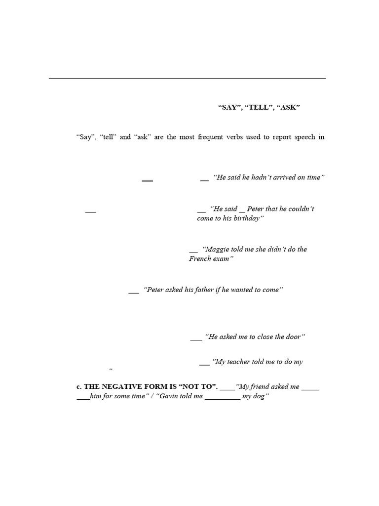 Reported Speech: Say, Tell, Ask Verbs | PDF