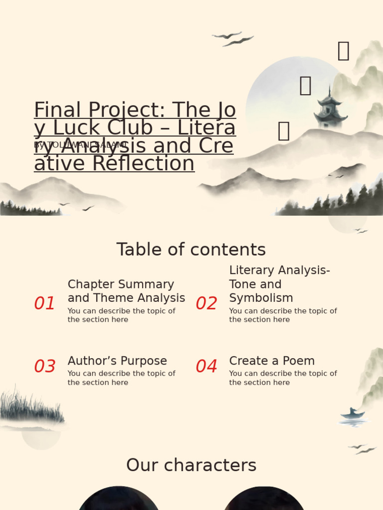 Final Project - The Joy Luck Club - Literary Analysis and Creative ...