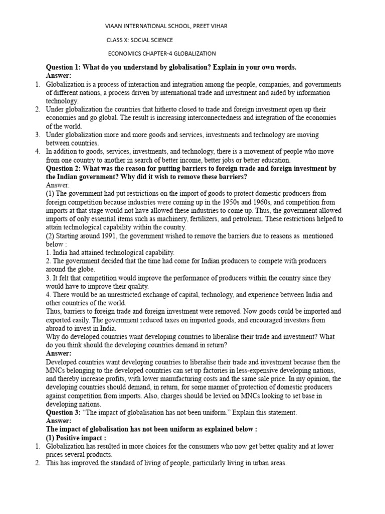 Class 10 Eco Ch4 Globalisation Ques Ans | PDF | Globalization | Market (Economics)