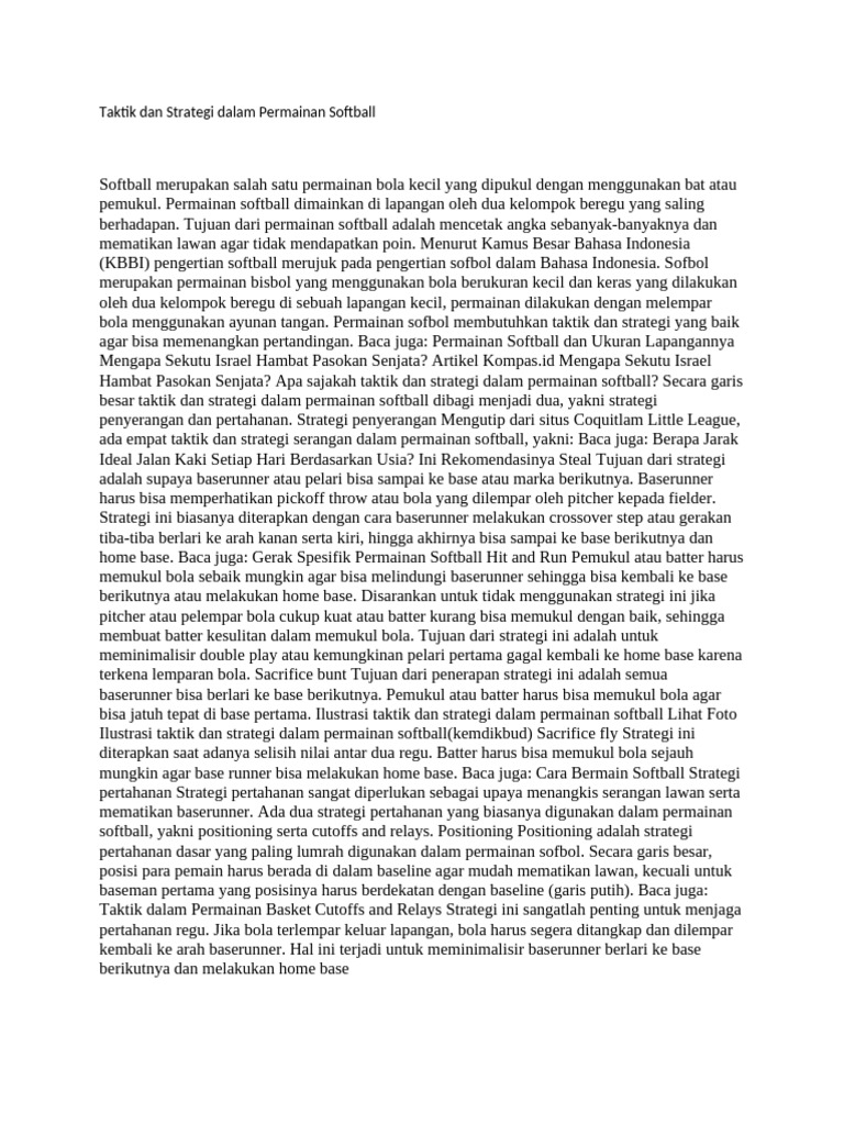 Taktik Dan Strategi Dalam Permainan Softball | PDF