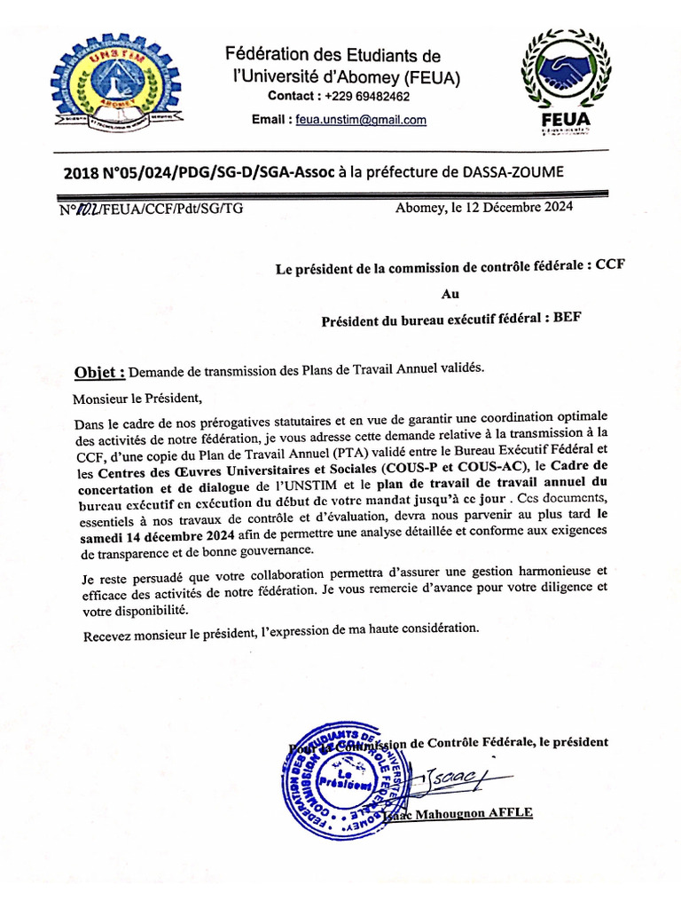 CCF au BEF_Transmission des PTA | PDF