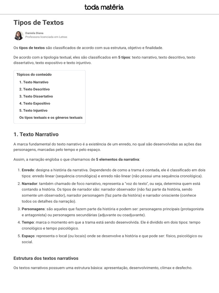 Tipos de Textos Os 5 Tipos Textuais (Com Exemplos | PDF | Narrativa