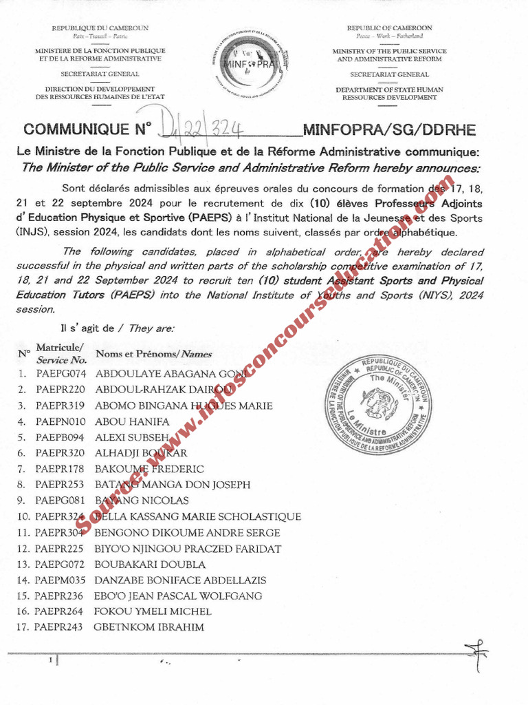 Liste des candidats PAEPS 2024 | PDF