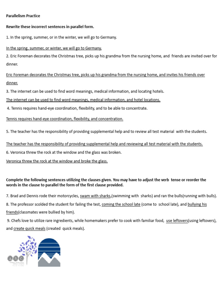 Parallel Structure Worksheet (1) | PDF