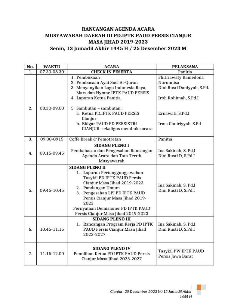 Rancangan Agenda Acara Musda III | PDF
