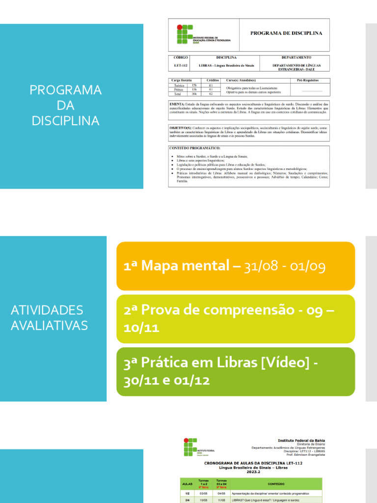 Programa Da Disciplina Libras | PDF | Surdez | Linguagem de sinais