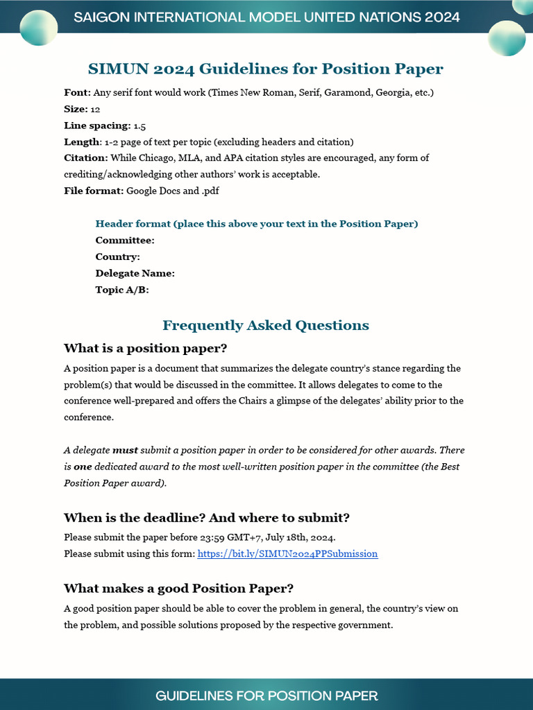 (SIMUN 2024) Guidlines For Position Paper | PDF