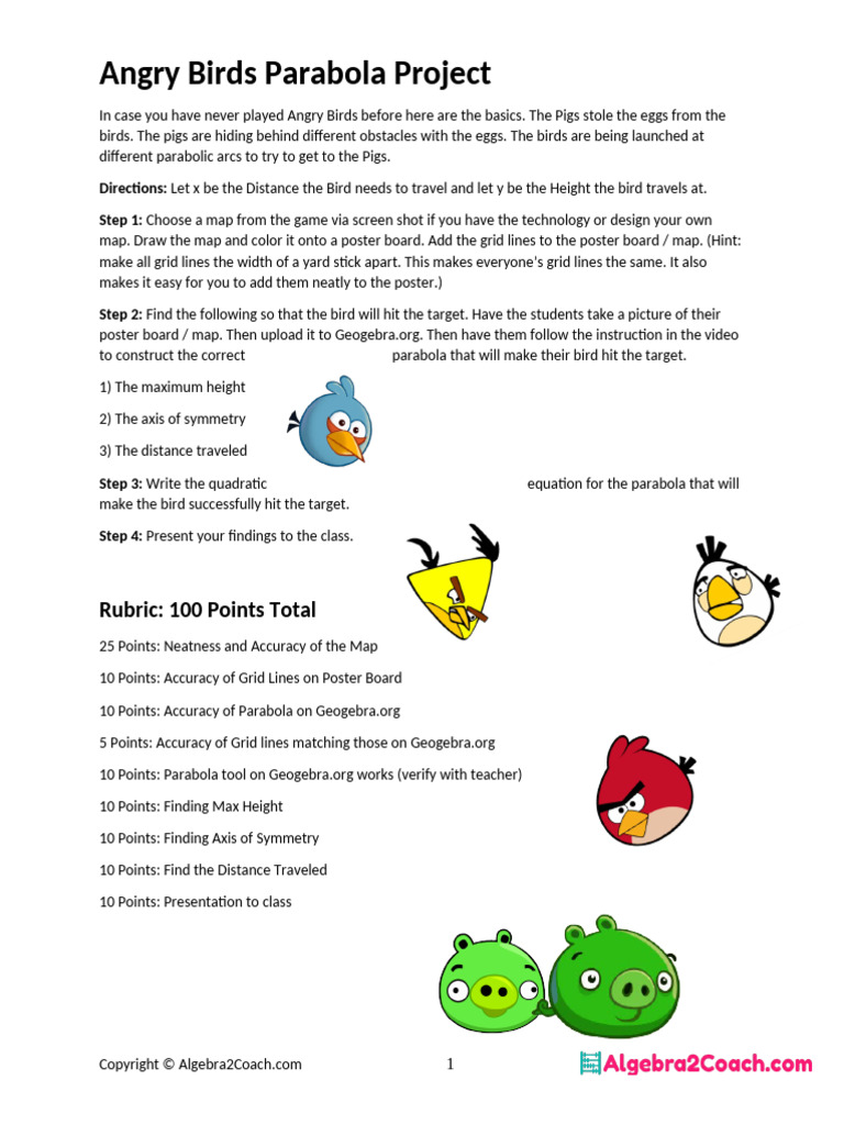 Angry Birds Parabola Project Rubric | PDF