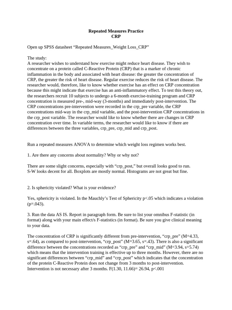 Repeated Measures CRP | PDF | C Reactive Protein | Causes Of Death