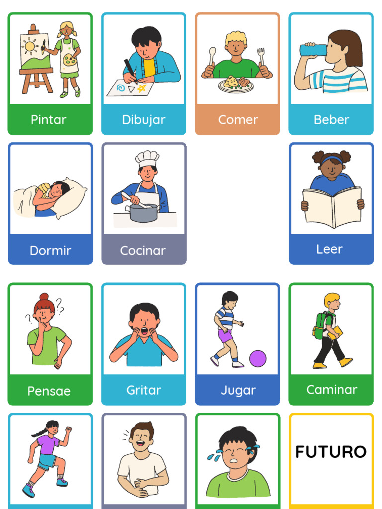Colorful Fun Action Verbs Flashcards PDF | PDF