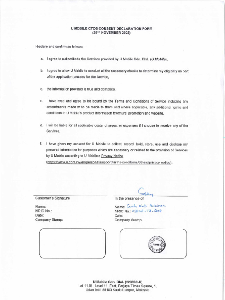 UHome CTOS Declaration Form | PDF