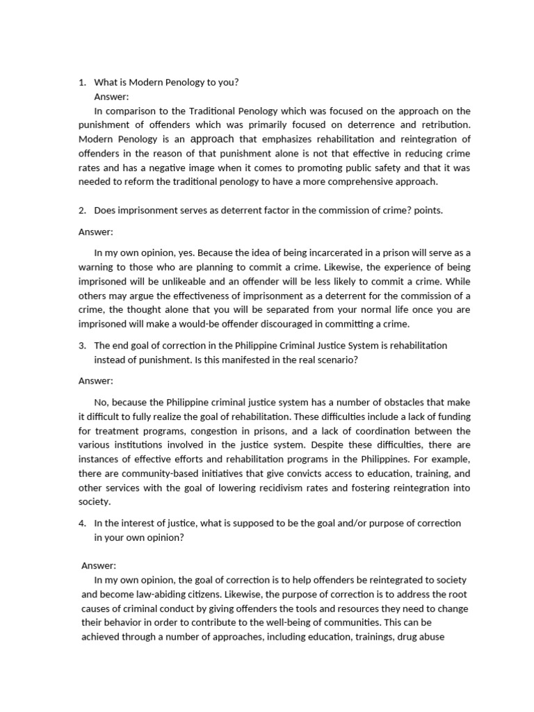 What Is Modern Penology To You | PDF | Rehabilitation (Penology) | Crimes