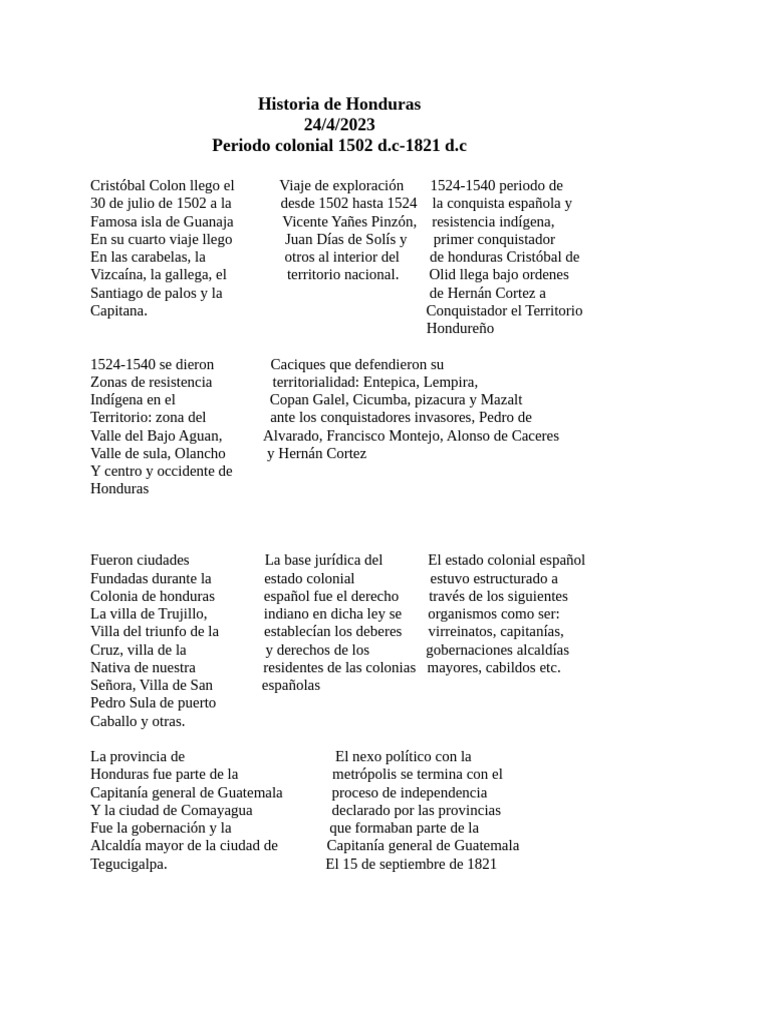 Historia Colonial de Honduras | PDF