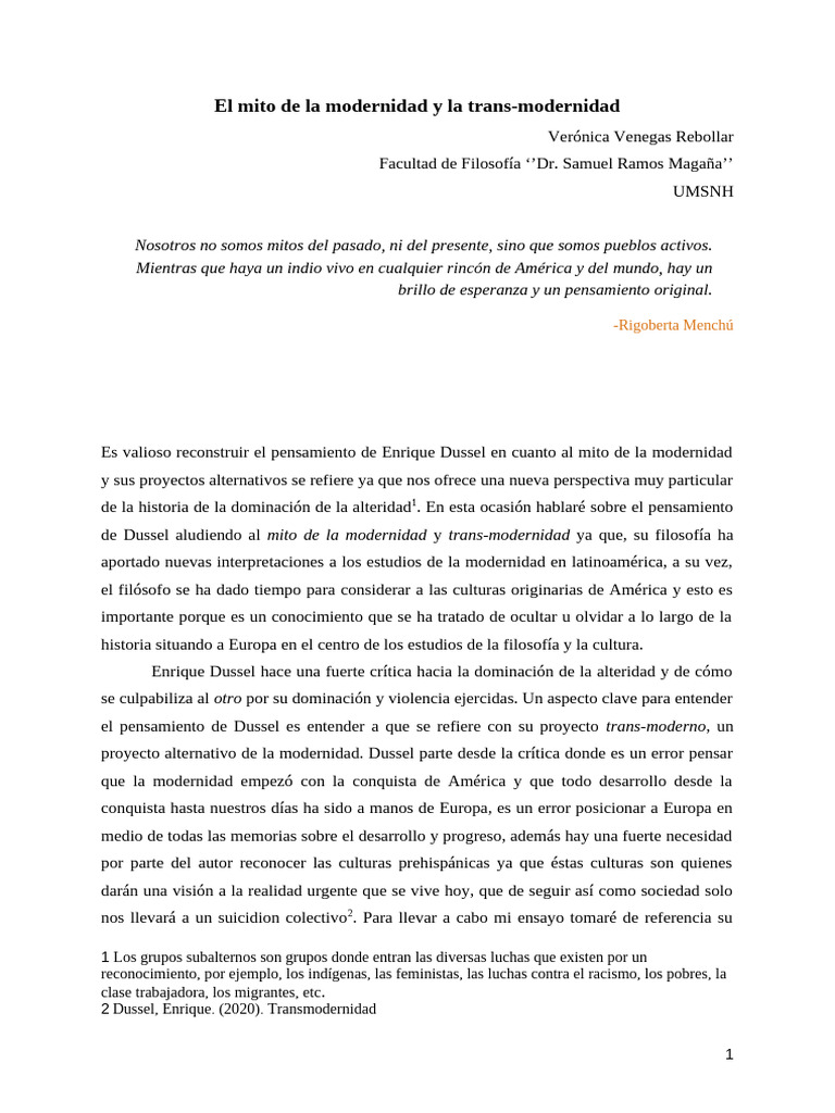Modernidad y Transmodernidad Final | PDF | Modernidad | Pensamiento