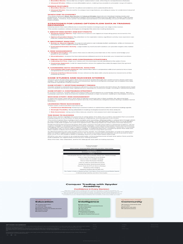 The Trader's Guide To Mastering Real-Time Option Flows and Unusual Market Signals | PDF