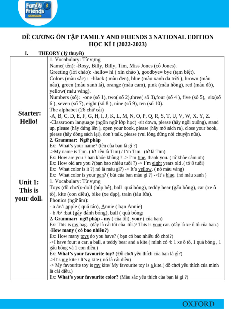 Đề Cương Ôn Tập HKI FF3 22-23 2 | PDF