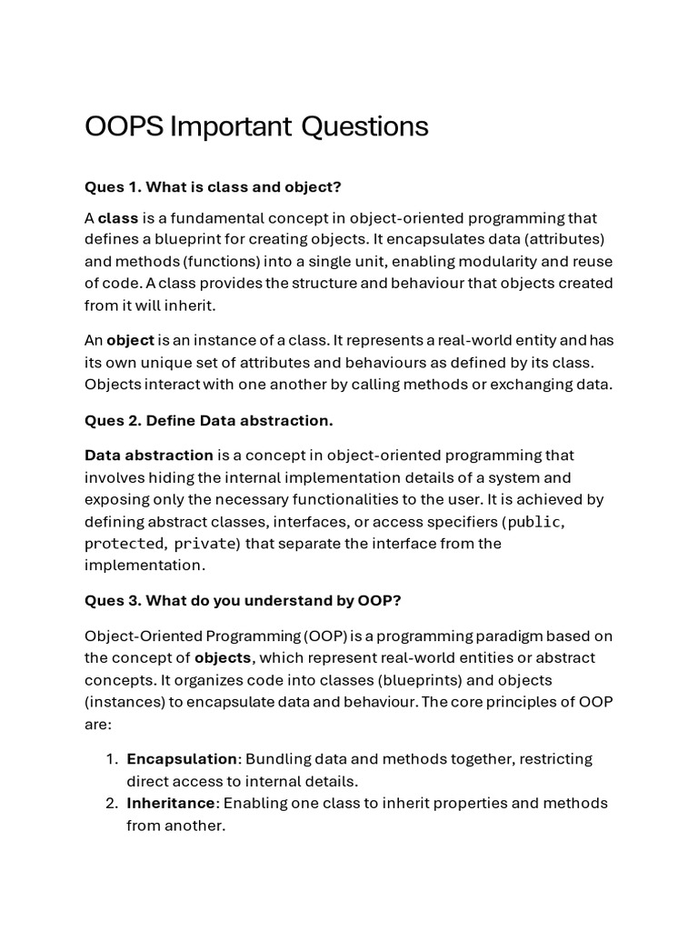 OOPs important questions | PDF | Method (Computer Programming) | Object Oriented Programming