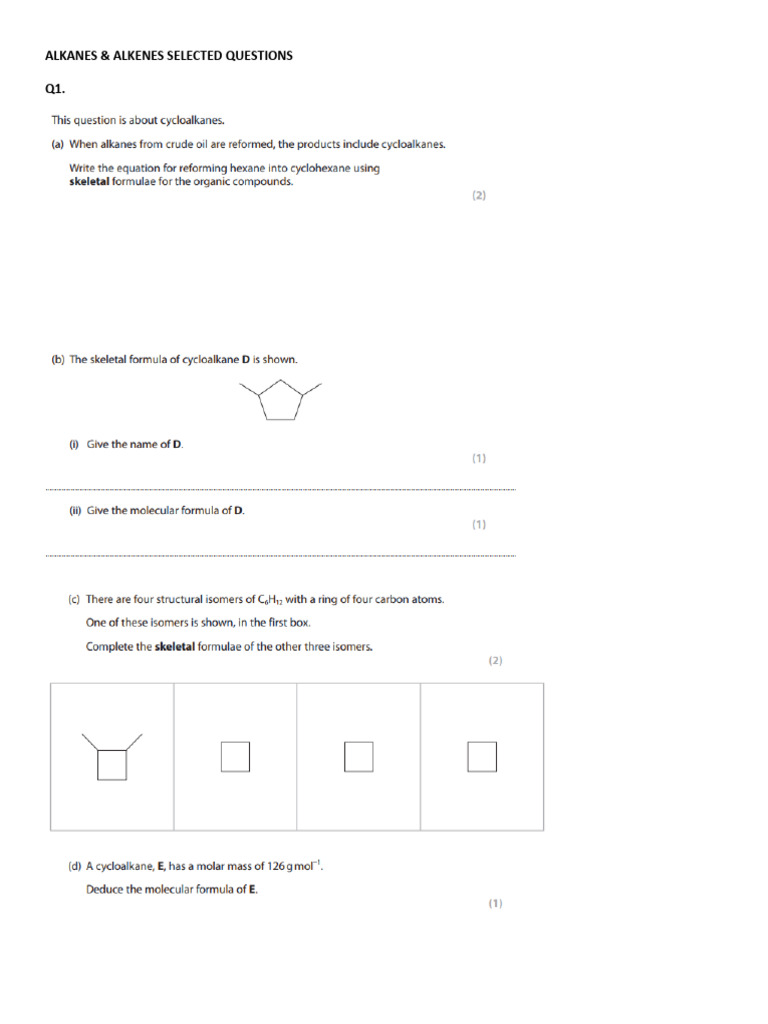 U1 Chem - Alkanes - Alkenes QP 1 | PDF