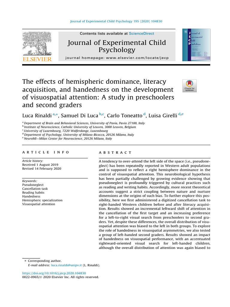 Journal of Experimental Child Psychology: Luca Rinaldi, Samuel Di Luca ...