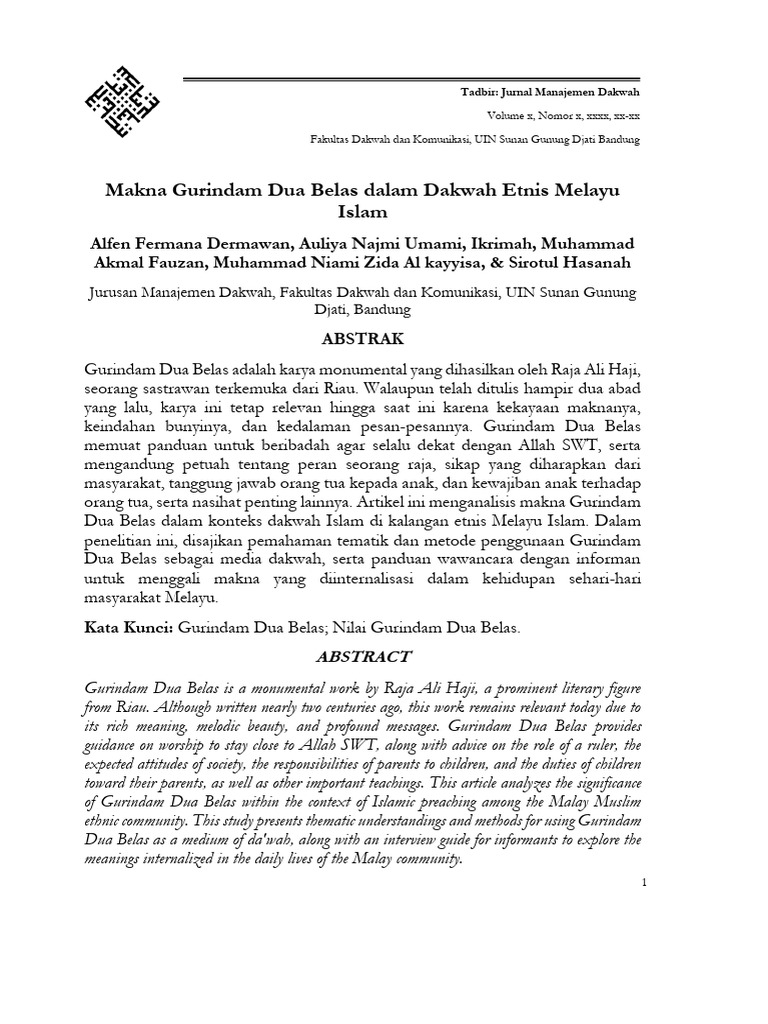 Kelompok 3 - Gurindam Dua Belas Dalam Dakwah Etnis Melayu Islam | PDF