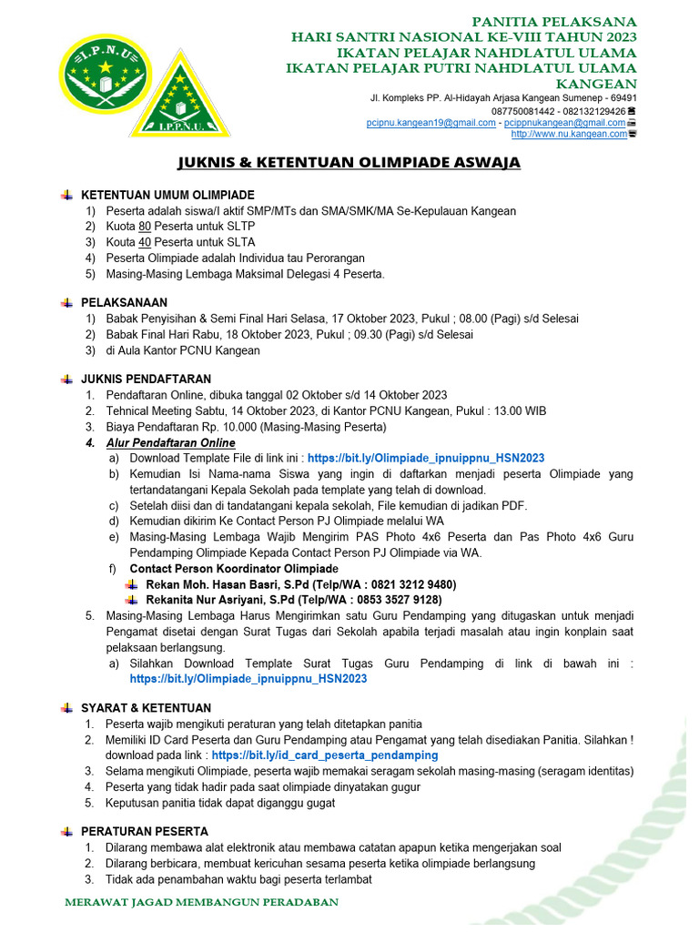 Juknis Olimpiade Hari Santri 2023 | PDF