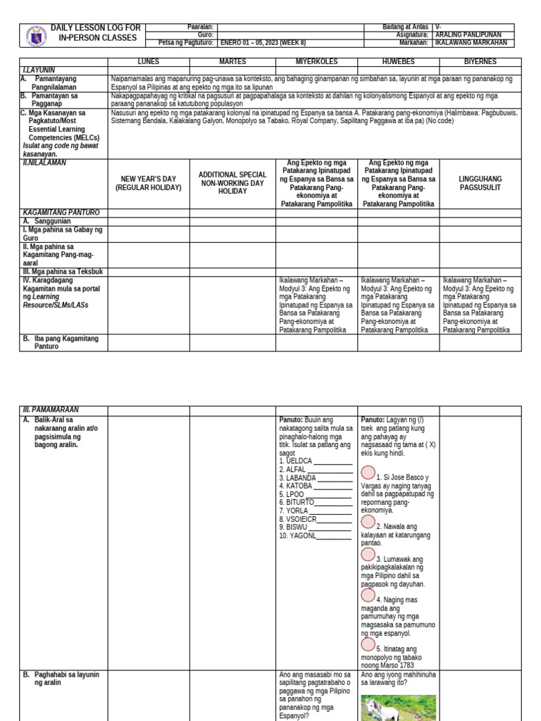 g5 q2w8 Dll AP (Melcs) | PDF