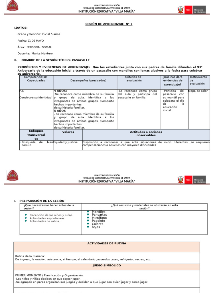 Sesión de Aprendizaje #7 Pasacalle | PDF | Evaluación | Aprendizaje