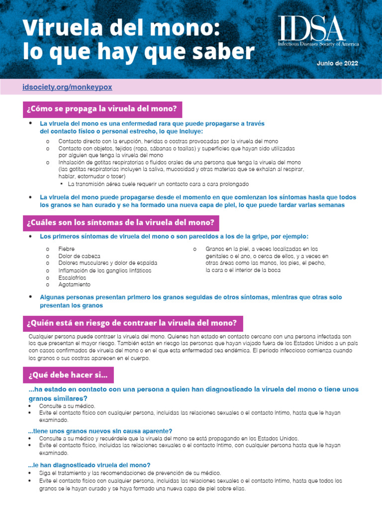 idsa-monkeypox-fact-sheet-spanish | PDF | Viruela | Enfermedades y ...