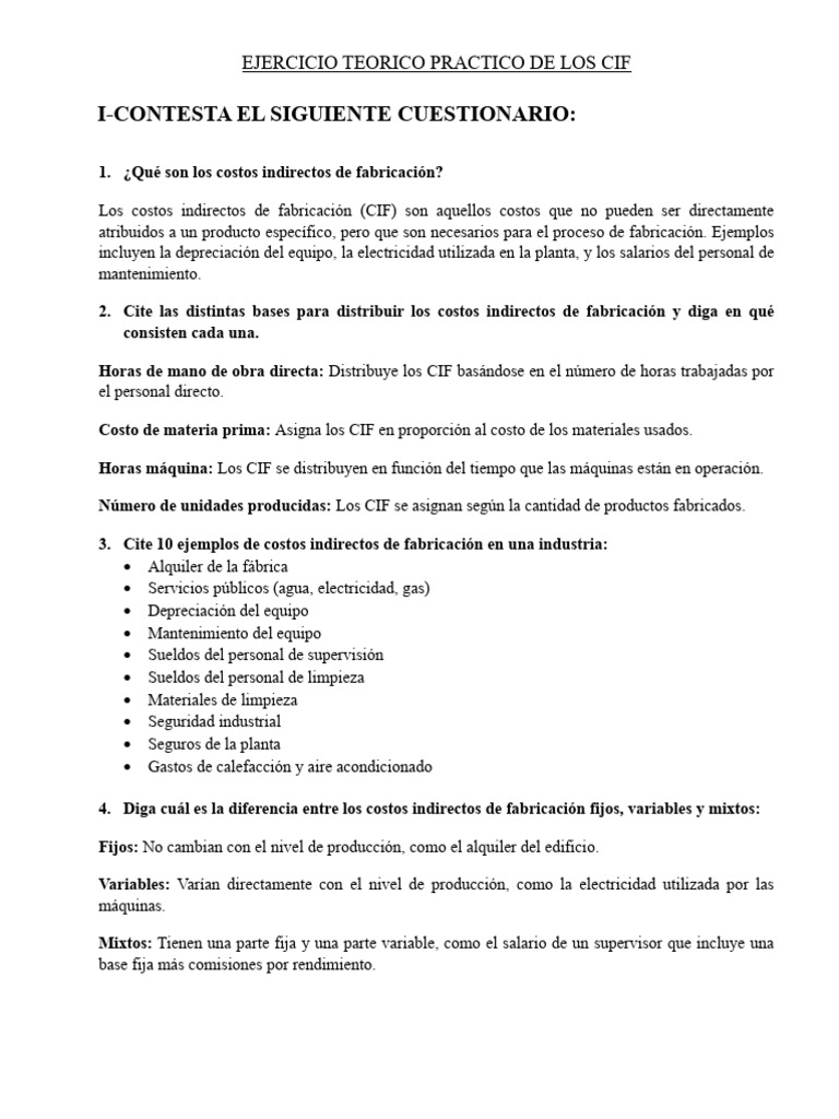 Ejercicio Teorico Practico de Los Cif | PDF | Economias | Business