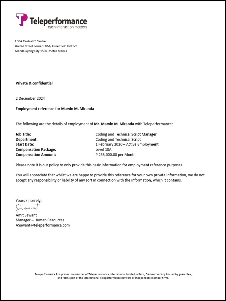 Marvin Magpantay - Teleperformance | PDF