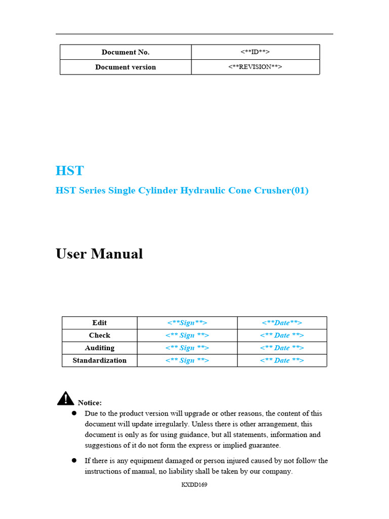 HST Hydraulic Cone Crusher User's Manual - LIMING | PDF | Bearing (Mechanical) | Safety