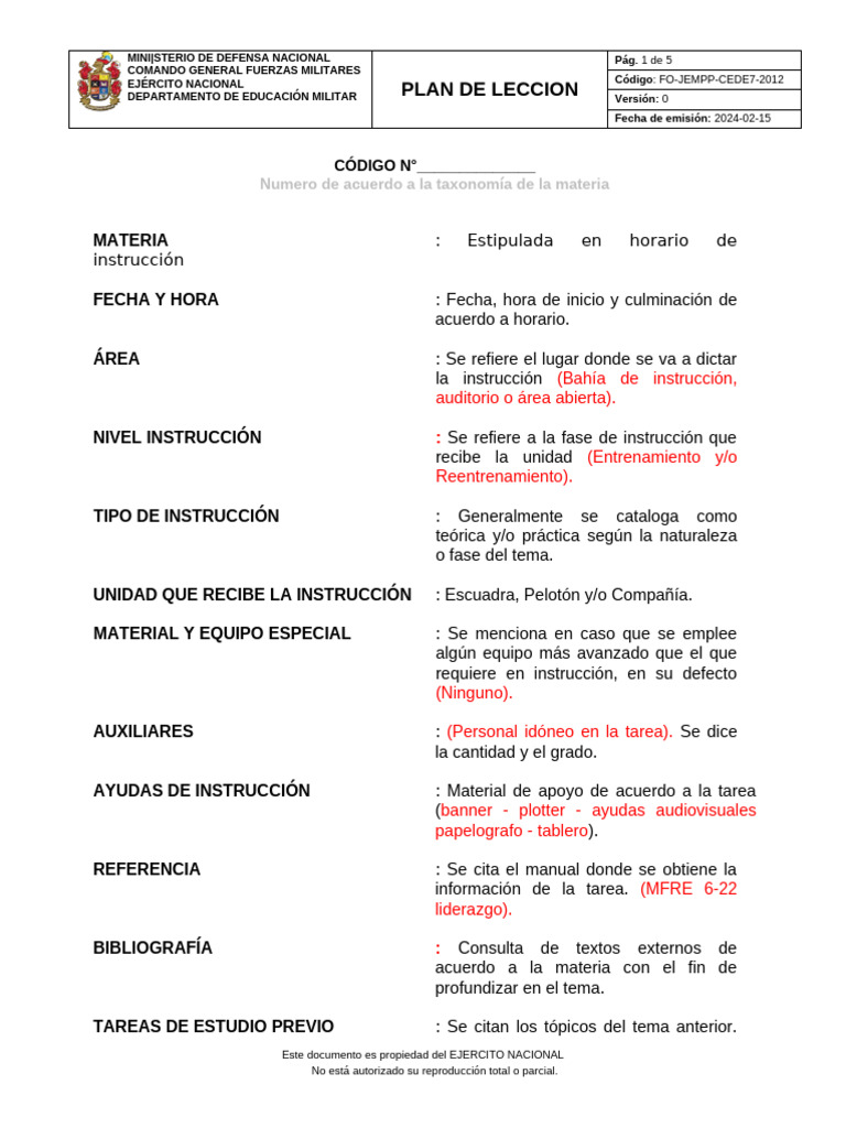 Plan de Leccion | PDF | Militar | Comandante