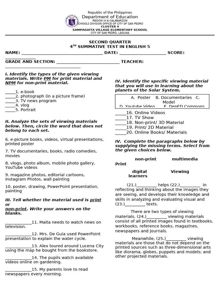 g5 q2 4th ST in English | PDF