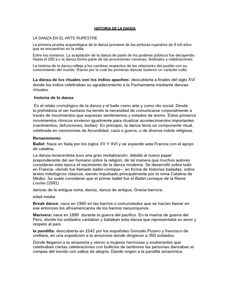 Historia y Evolución de la Danza | PDF | Bailes | Ballet