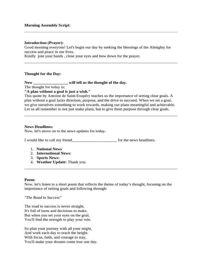 Morning Assembly Script | PDF
