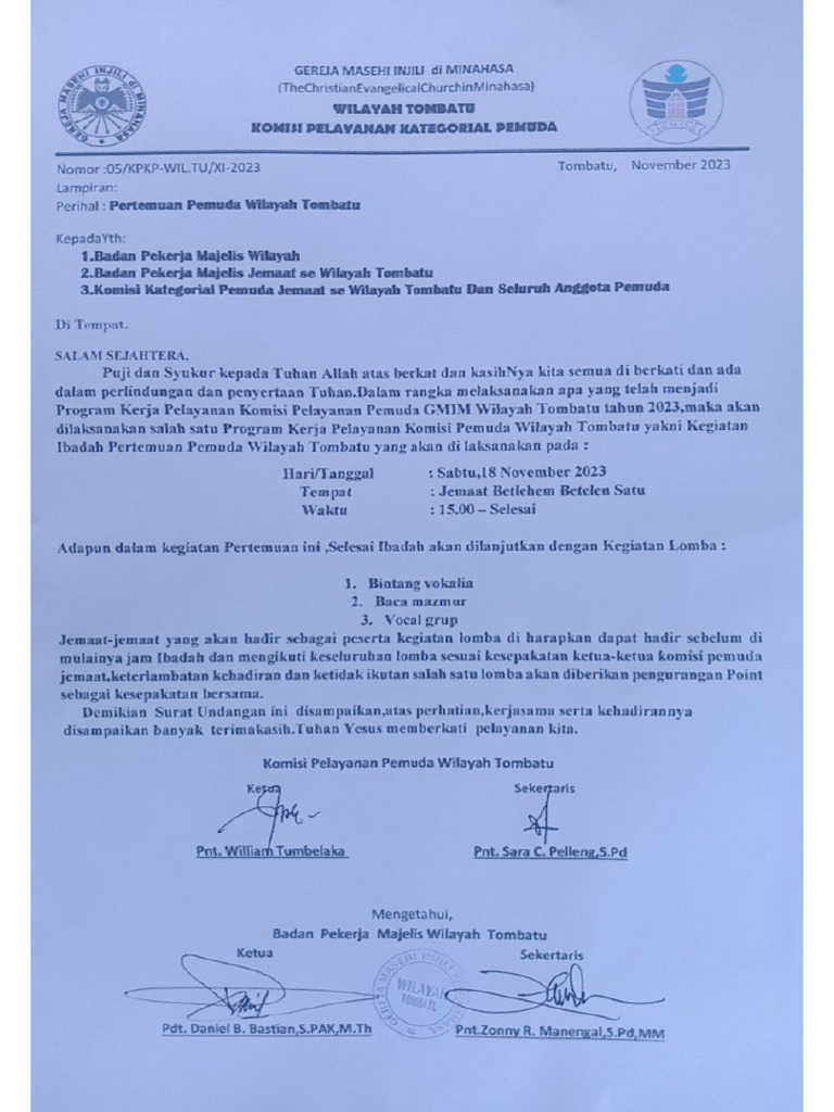 Surat Undangan Pertemuan Pemuda Wilayah | PDF