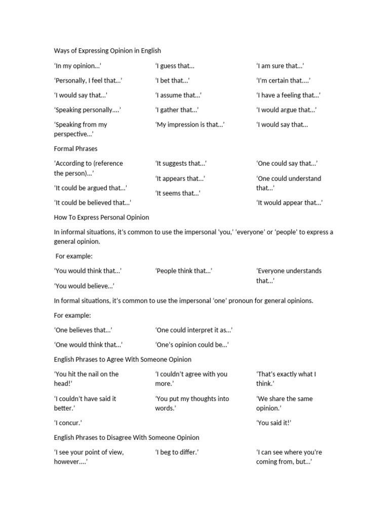 How to Express Your Opinion in English w11 b1-b2 | PDF | Linguistics
