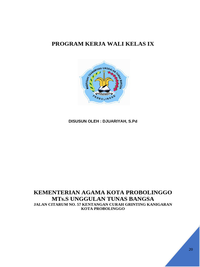 Contoh Program Kerja Wali Kelas - WWW - Kherysuryawan.id | PDF