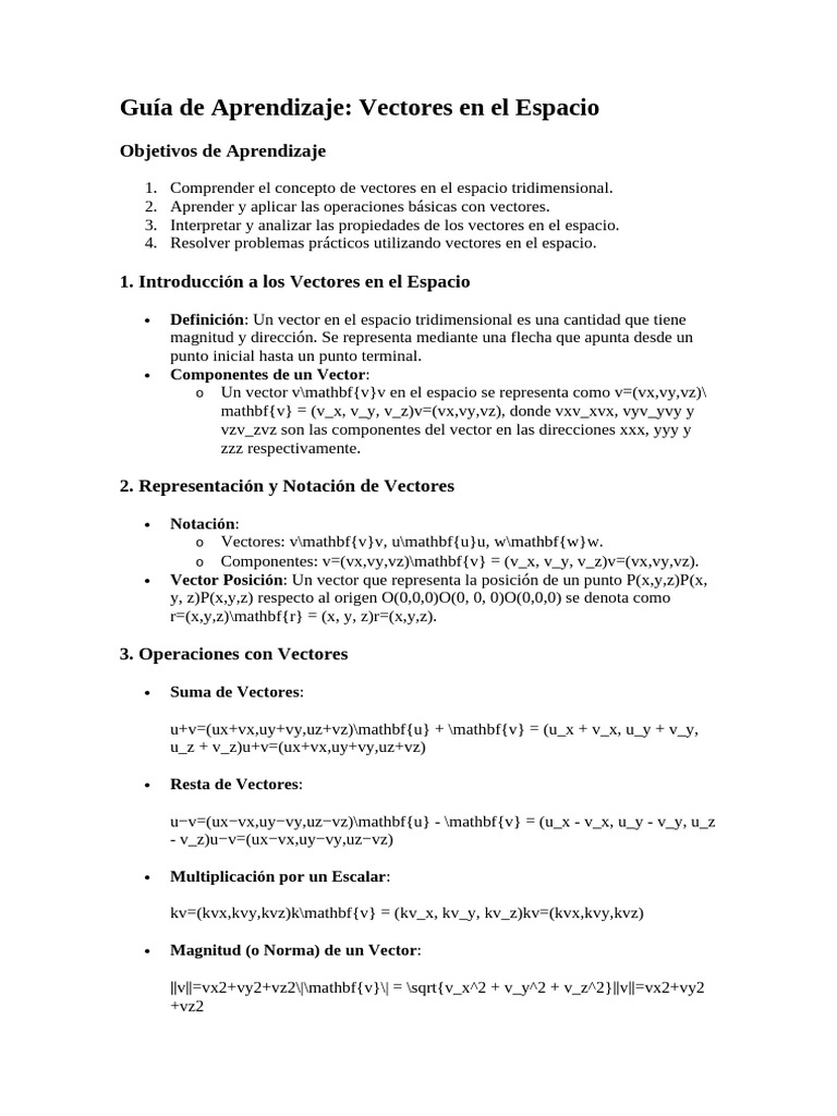 Guía De Aprendizaje Vectores En El Espacio Pdf Vector Euclidiano