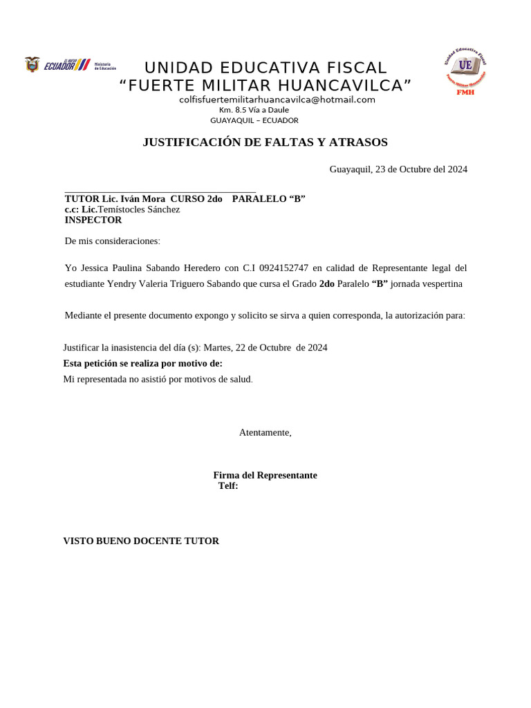 JUSTIFICACIÓN DE FALTAS - PERMISO | PDF