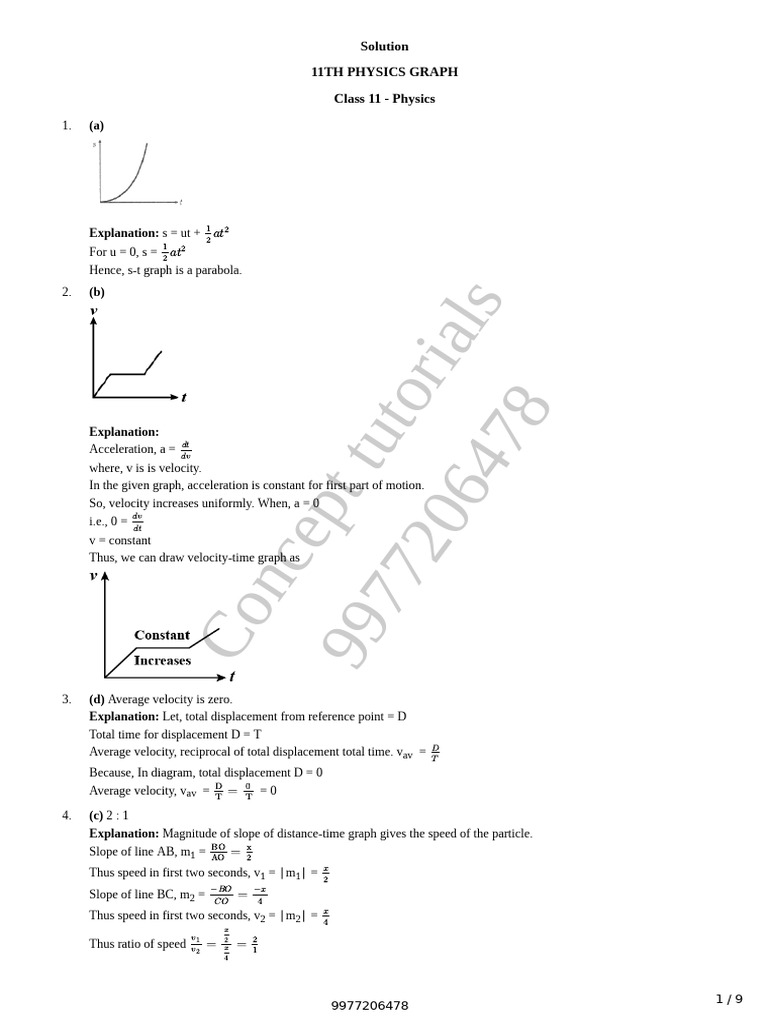 11th Graph 37 Questions Sheet Solutions | PDF | Velocity | Acceleration